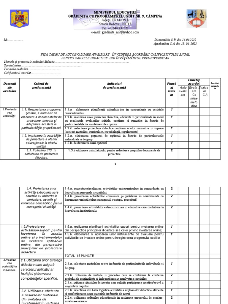 Fisa Autoevaluare Buna 2021-2022 | PDF