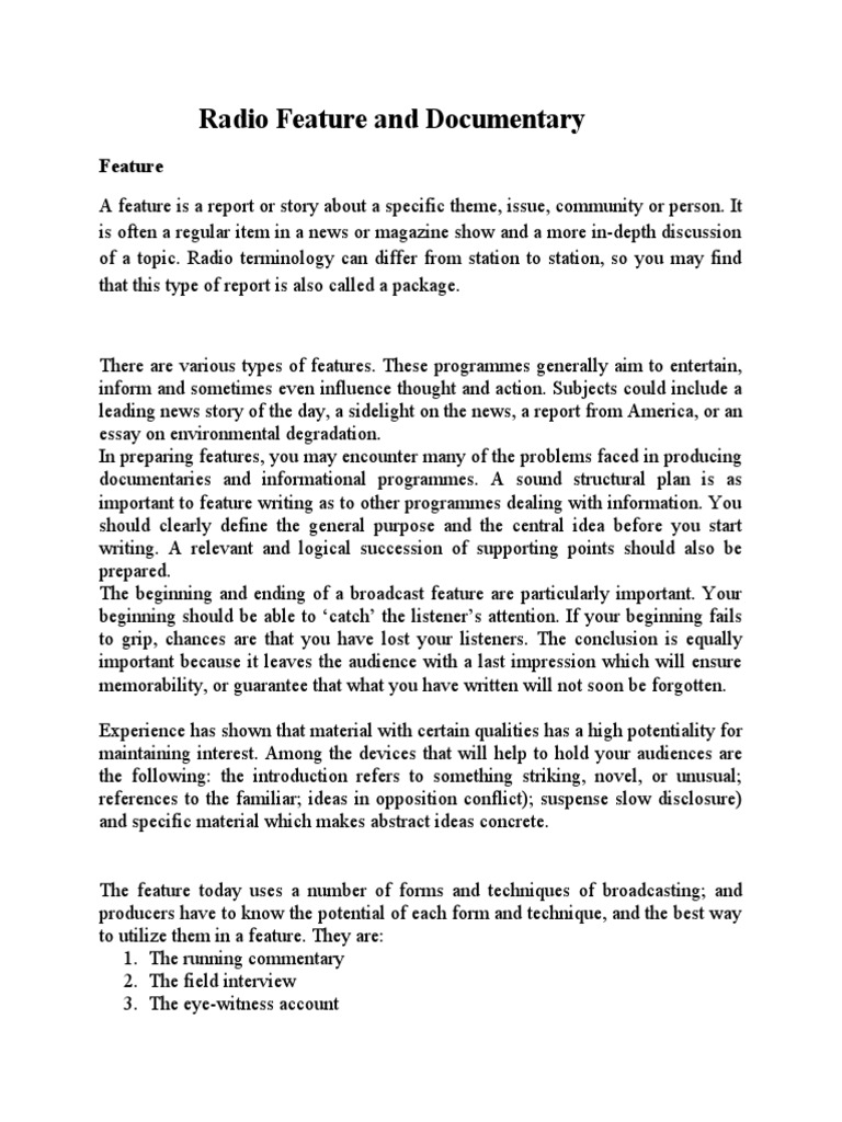 Radio Feature &documentary | PDF | Documentary Film | News