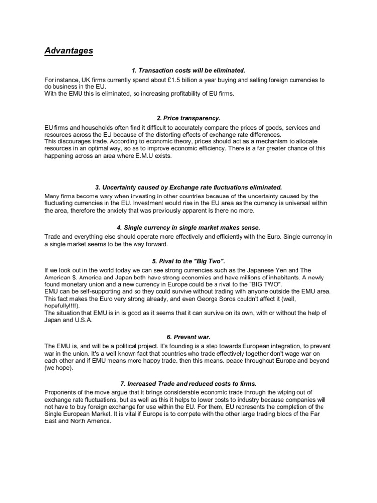 Advantages and Disadvantages of Euro | PDF | Exchange Rate | Economic ...