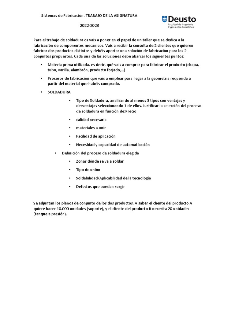 Enunciado Soldadura 2022-2023 | PDF