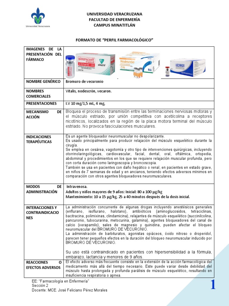 Perfil farmacológico del bromuro de vecuronio: características ...