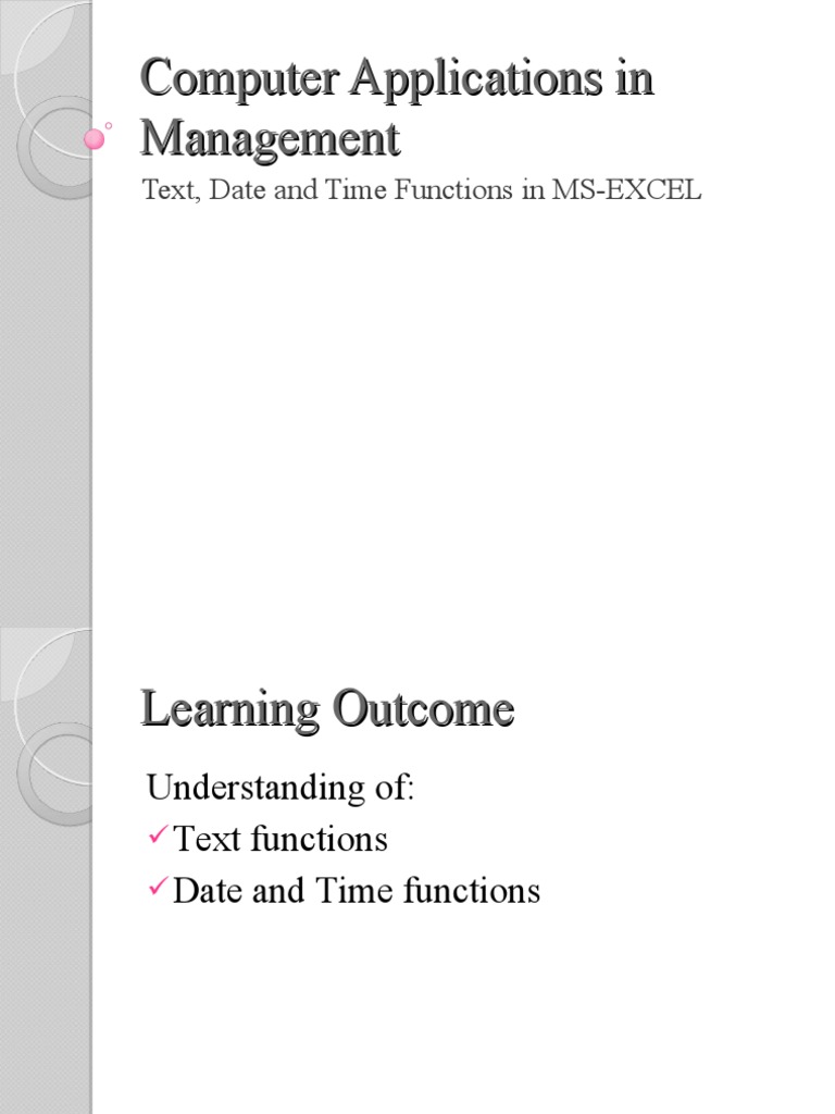 Date, Time, Textfunctions | PDF | Microsoft Excel | Spreadsheet Date, Time, Textfunctions | PDF | Microsoft Excel | Spreadsheet