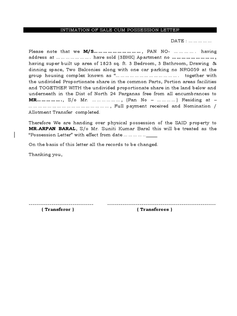 Possession Letter | PDF