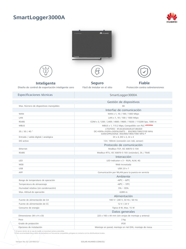 Ficha Técnica SmartLogger 3000A | PDF | 3 G | Gestión de recursos de radio