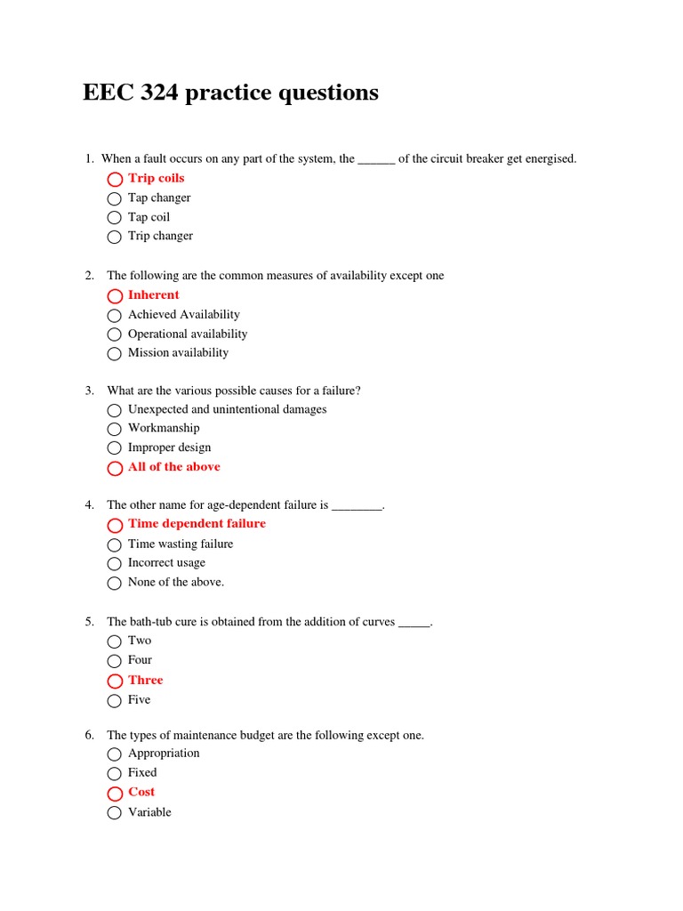 Eec 324 Practice Questions With Answers | PDF | Reliability Engineering ...