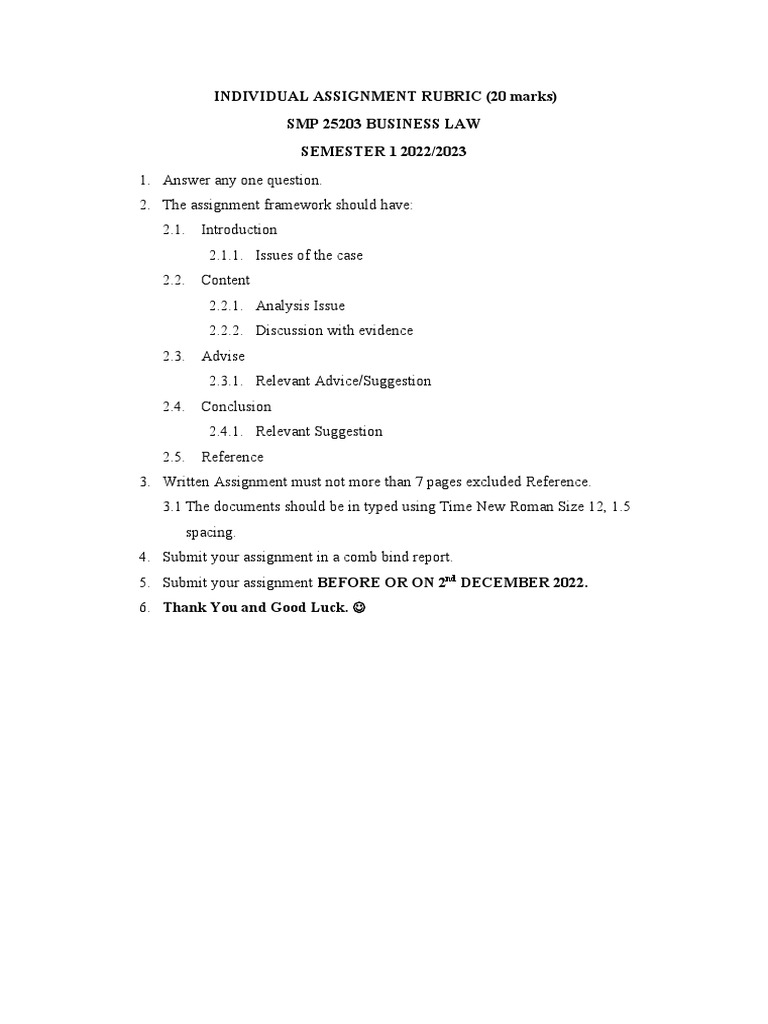Business Law Assignment Rubric Guide | PDF | Auction