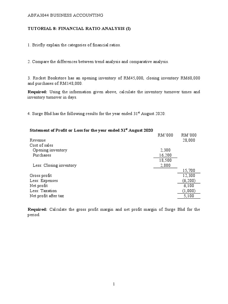 Tutorial 8 | PDF | Revenue | Net Income