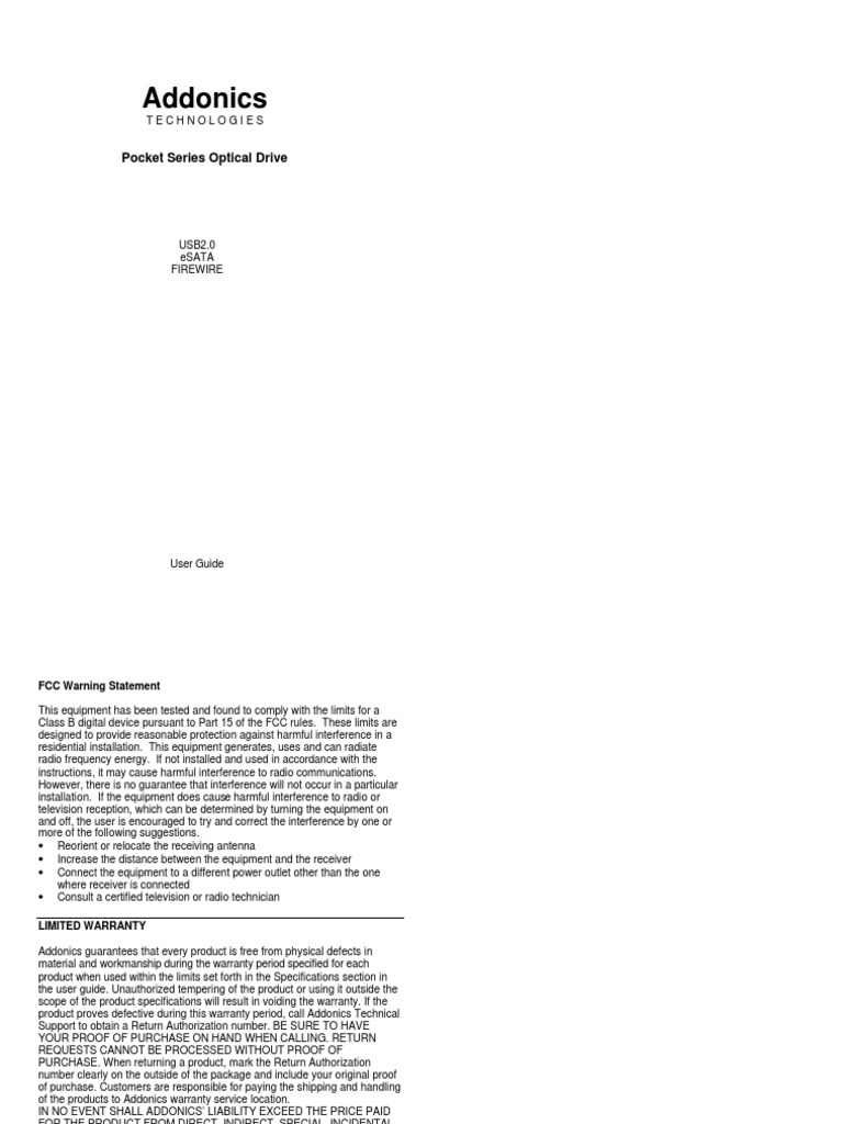 Addonics Pocket Series Optical Drive User Guide | PDF | Usb ...