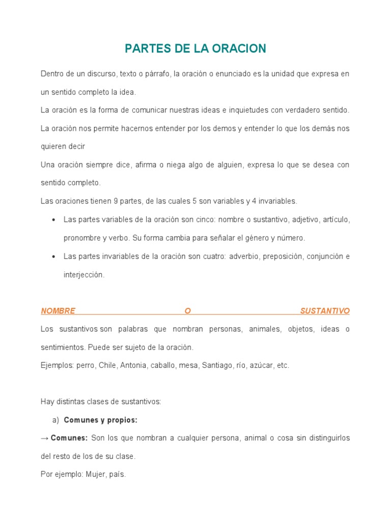 Partes de La Oracion - Equipo 2 | PDF | Verbo | Adjetivo