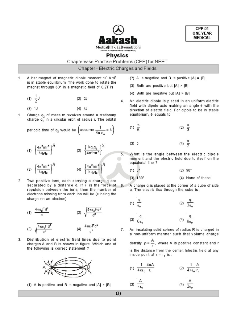 Aakash CPP - 1 | PDF | Electric Field | Dipole