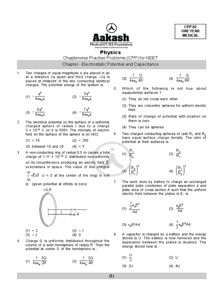 Aakash CPP - 2 | PDF | Capacitor | Capacitance Aakash CPP - 2 | PDF | Capacitor | Capacitance