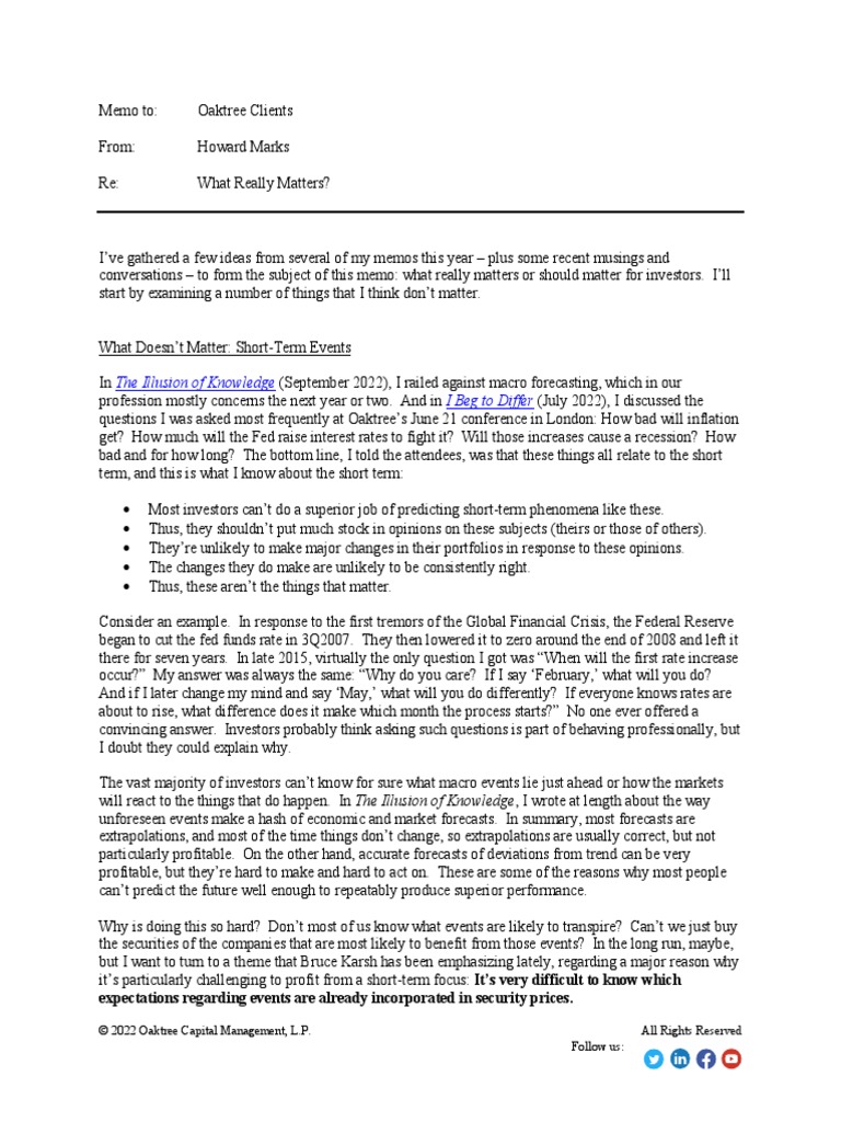 2022-11-22 - Howard Marks Memo - What-Really-Matters | PDF | Stocks ...