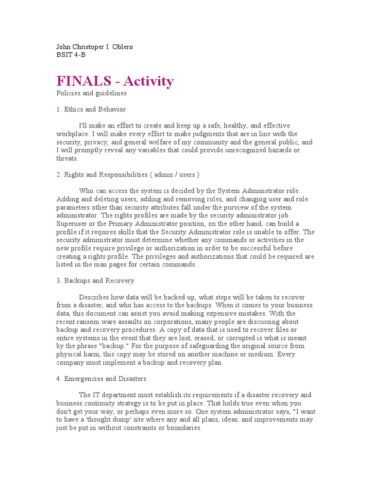 John Christoper I. Oblero BSIT 4-B SA101 | PDF