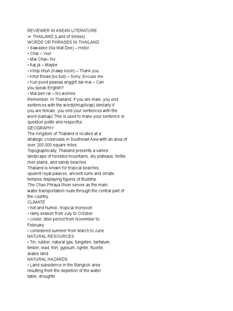 ASEAN LITERATURE | PDF | Thailand