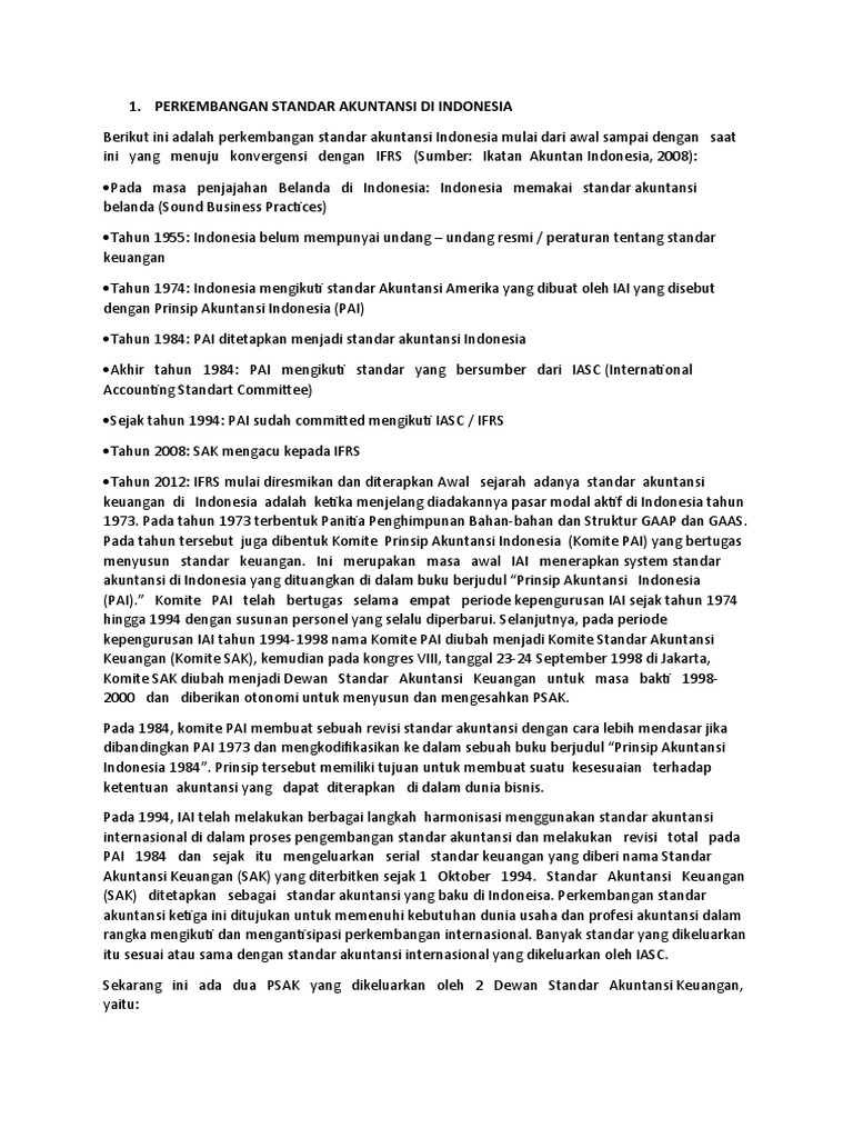 Perkembangan Standar Akuntansi Di Indonesia | PDF