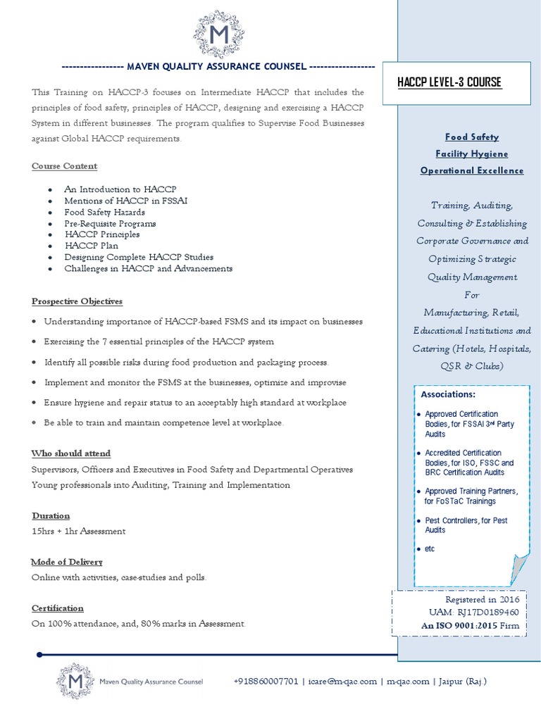 HACCP Level-3 Course for Food Safety Supervisors | PDF | Hazard ...