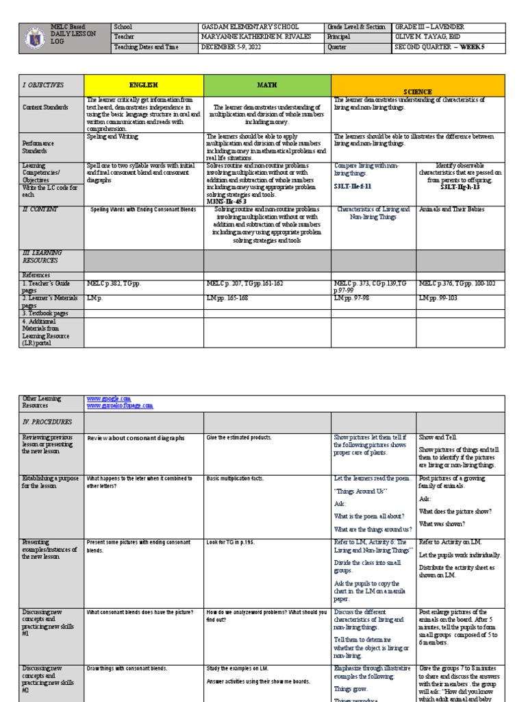 Grade 3 Week 5 Lesson Plan | PDF