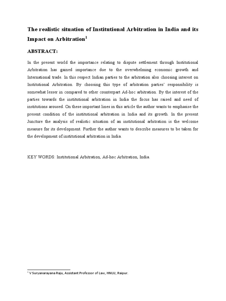 Therealisticsituationof Institutional Arbitrationin Indiaandits ...
