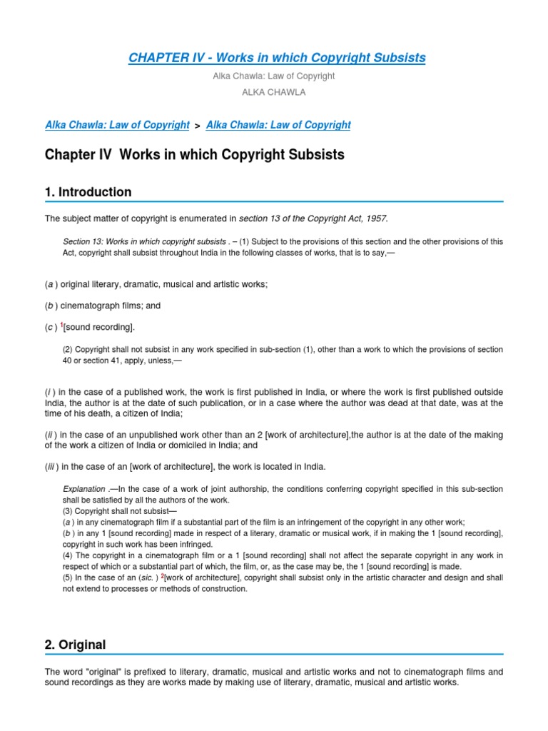 Chapter IV - Works in which Copyright Subsists: Analyzing the ...