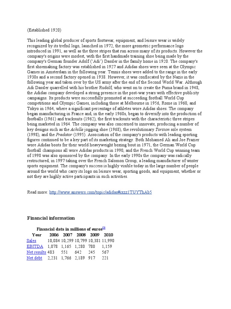 Established 1920 | PDF | Adidas | Risk Management