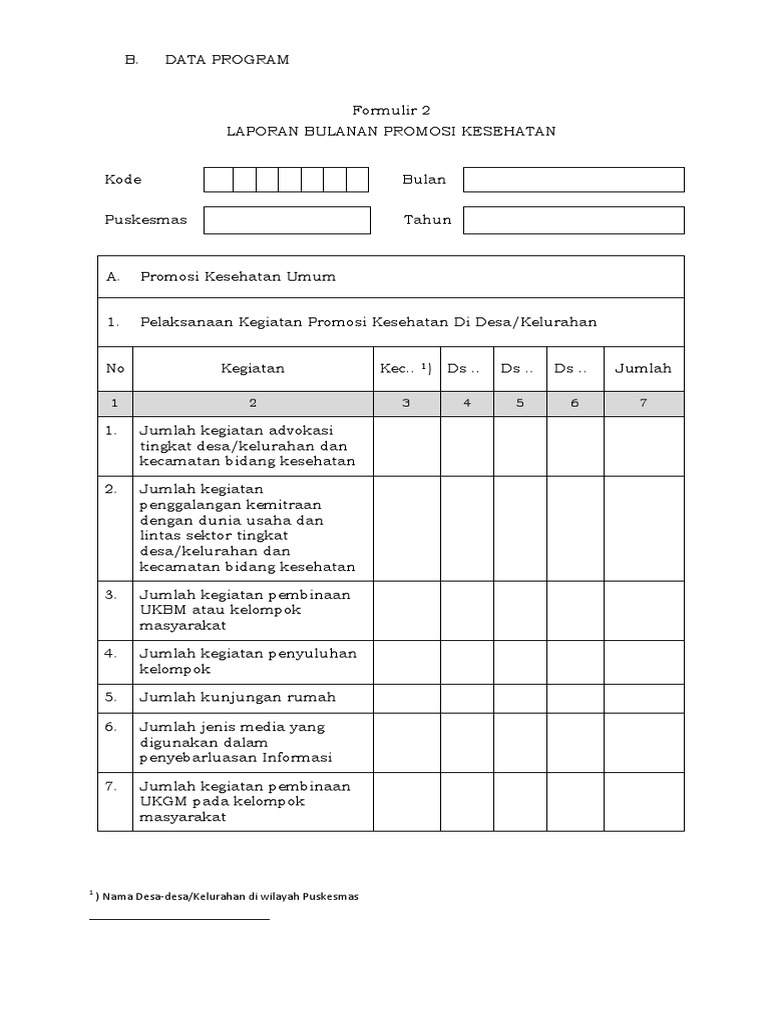 Form Laporan Registrasi Puskesmas Rekap | PDF