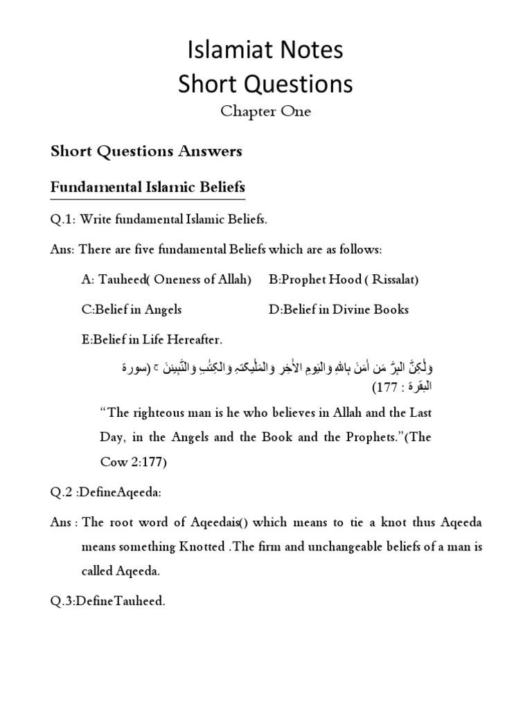 Islamiat Short Questions English | PDF | Prophets And Messengers In ...