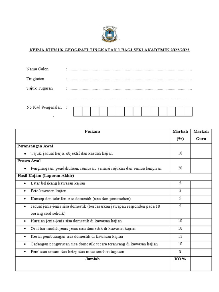 Muka Depan Kerja Kursus Geo Ting 1 | PDF