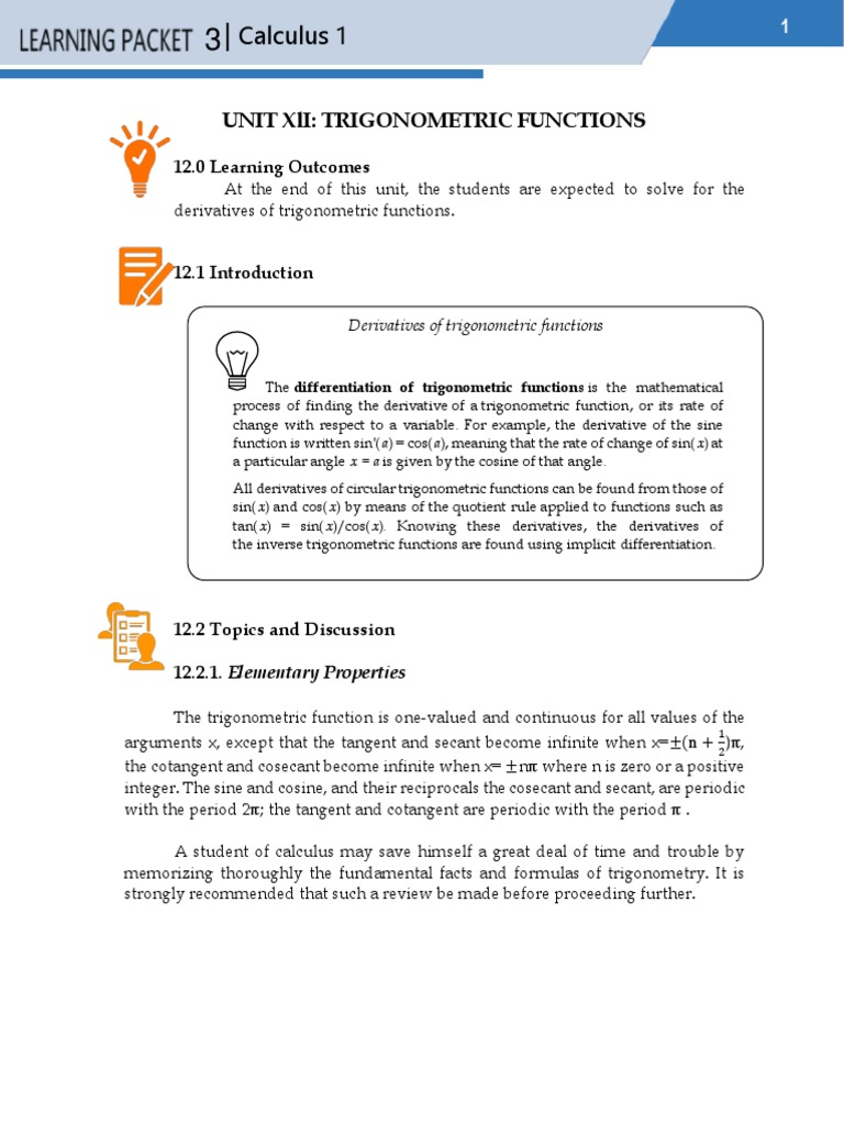 Calculus - LP3 Unit 12 | PDF | Trigonometric Functions | Mathematical Relations
