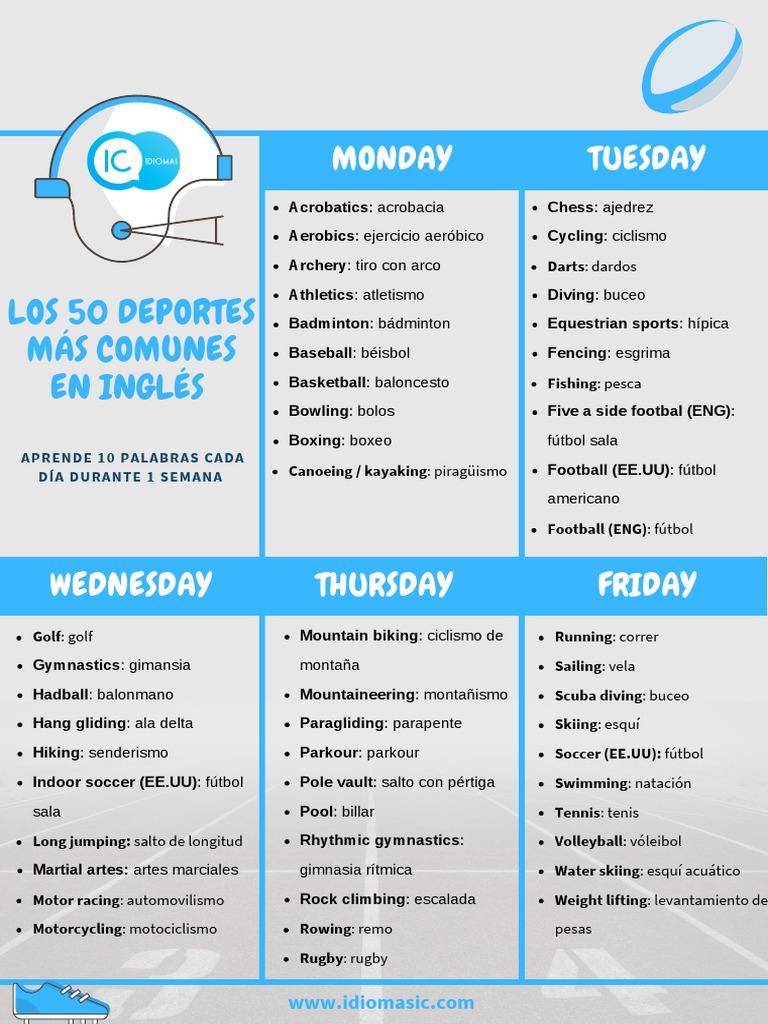 50 Vocabulario Deporte Ingles | PDF