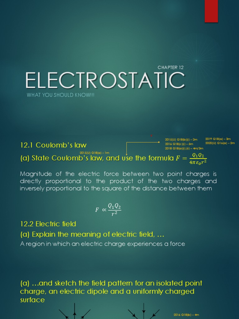 12 Electrostatic | PDF | Electric Field | Metrology