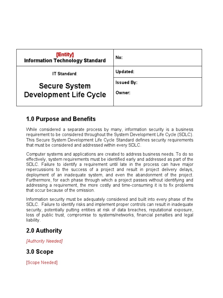 Secure System Development Life Cycle Standard | Pdf | Information 