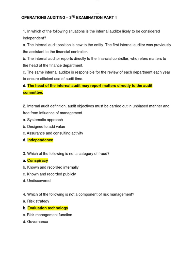 Internal Audit Exam Guide | PDF | Internal Audit | Audit