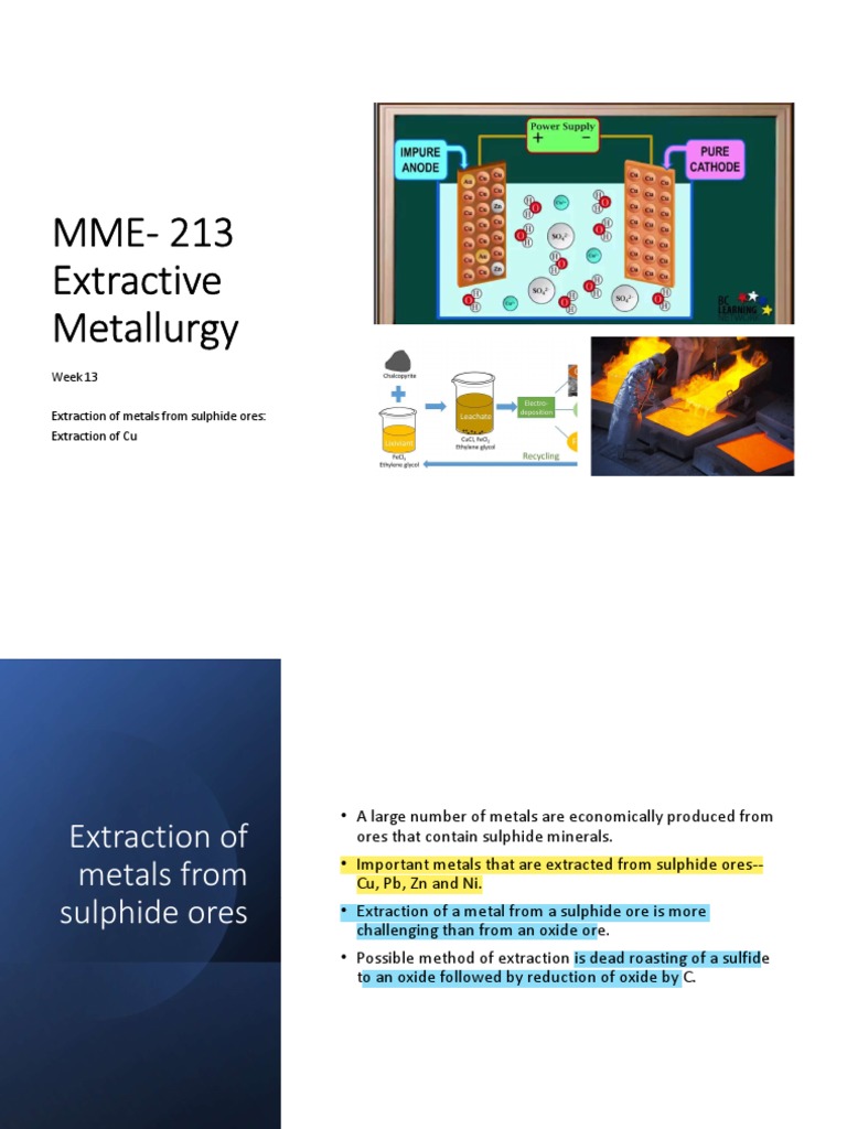MME 213 - Extractive Metallurgy | PDF | Copper | Chemistry