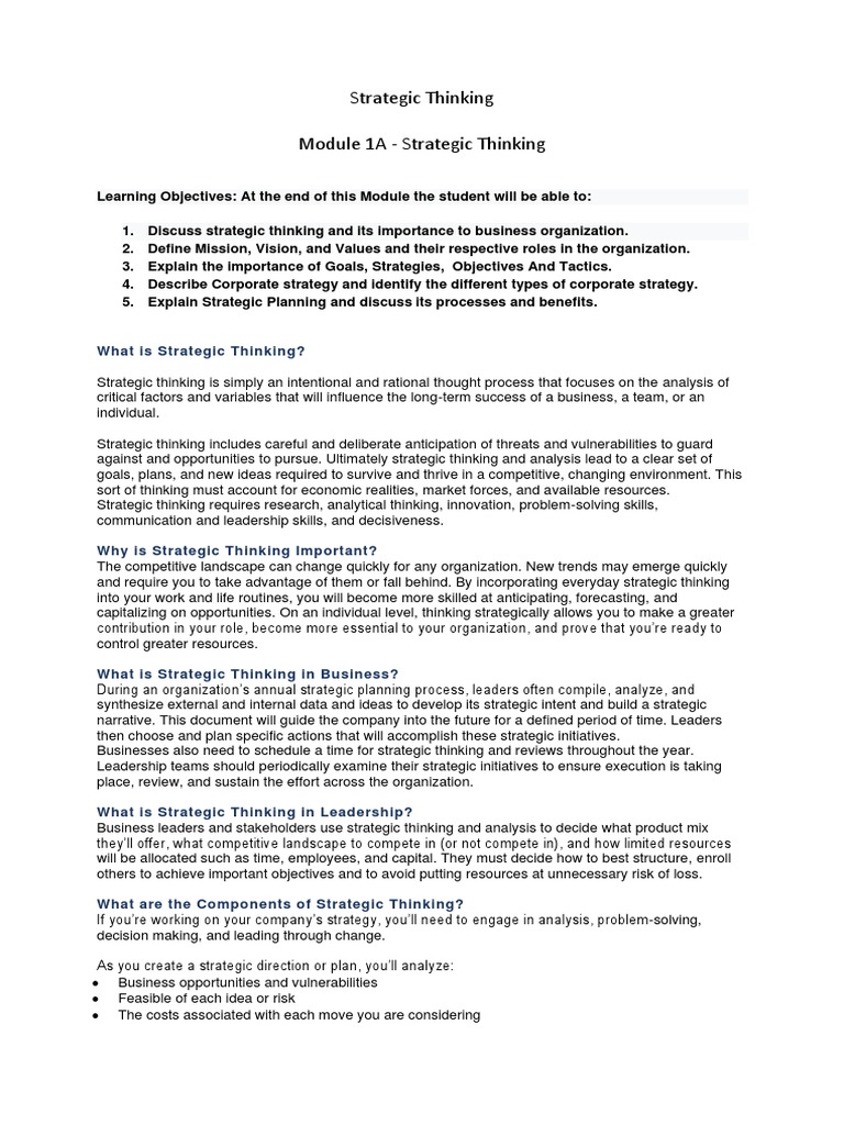 Module 1A Strategic Thinking | PDF | Strategic Management ...