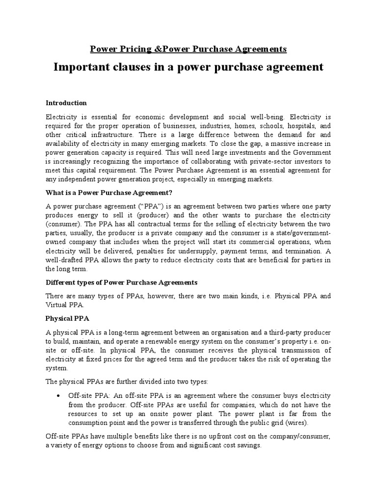 Important Clauses in A Power Purchase Agreement | PDF | Insurance | Indemnity