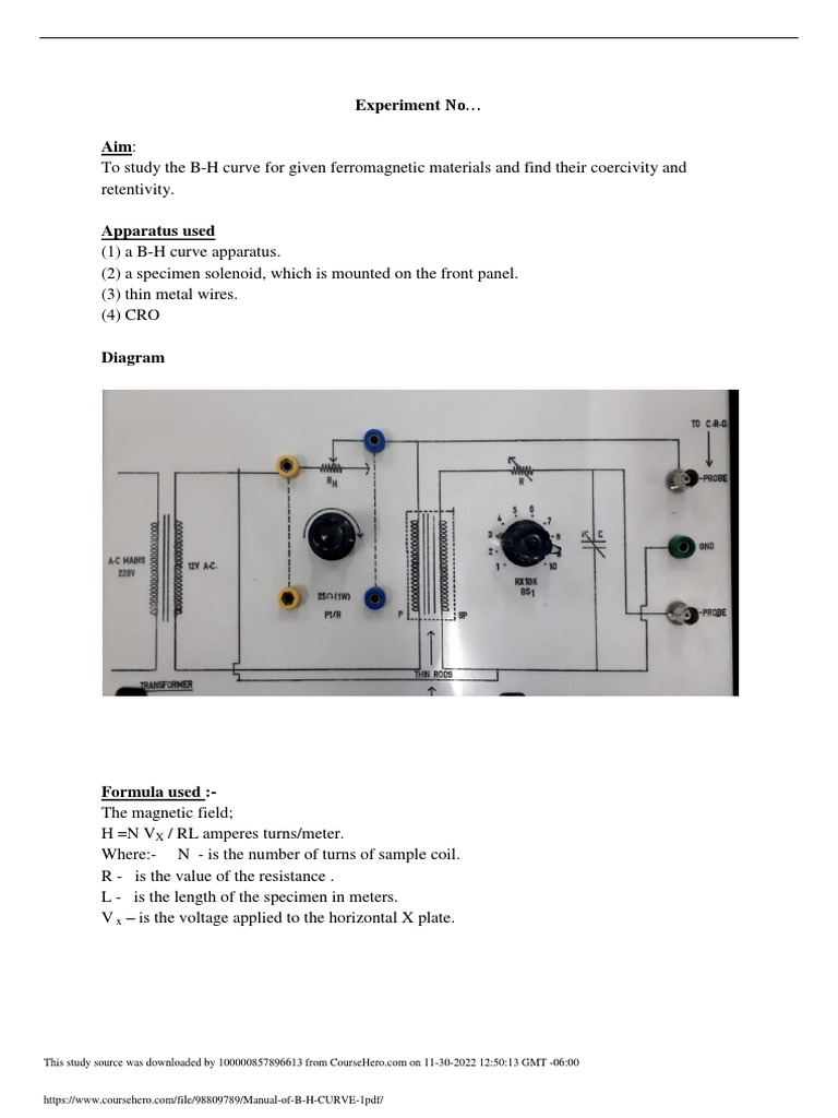 Manual Of B H Curve 1 Pdf Pdf Hysteresis Ferromagnetism