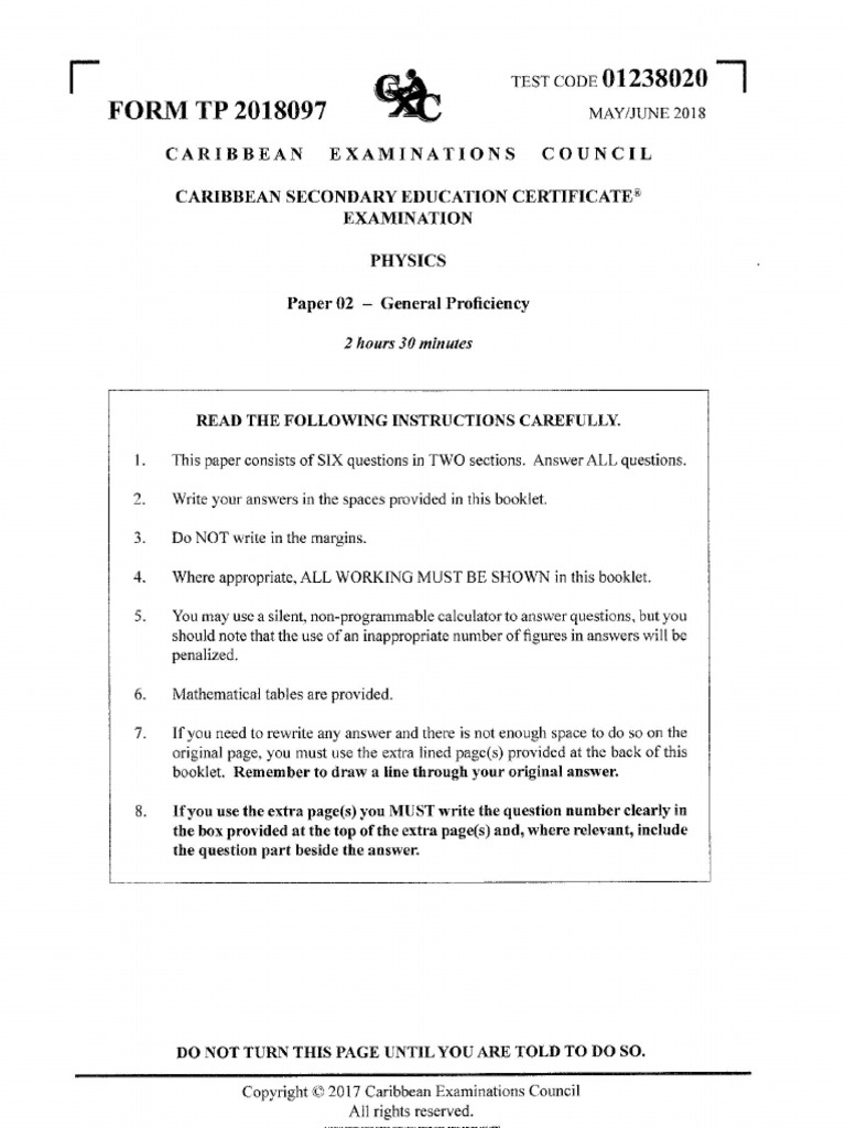 CSEC Physics P2 June 2018 | PDF