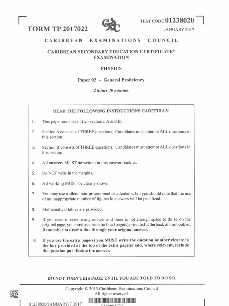 CSEC Physics P2 Jan 2017 | PDF
