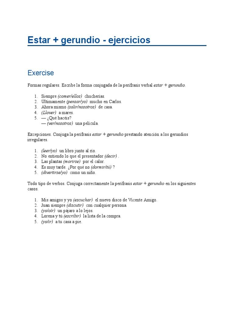 Estar+ Gerundio - Ejercicios | PDF