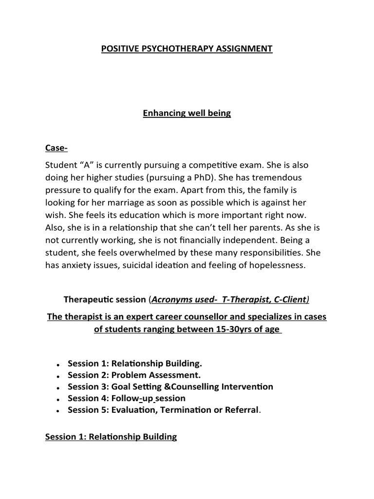 Positive Psychotherapy Assignments | PDF | Psychotherapy | Feeling