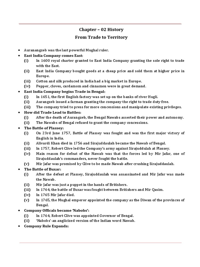 Class 8 SST CH 2 History Notes | PDF | South Asia | Bengal