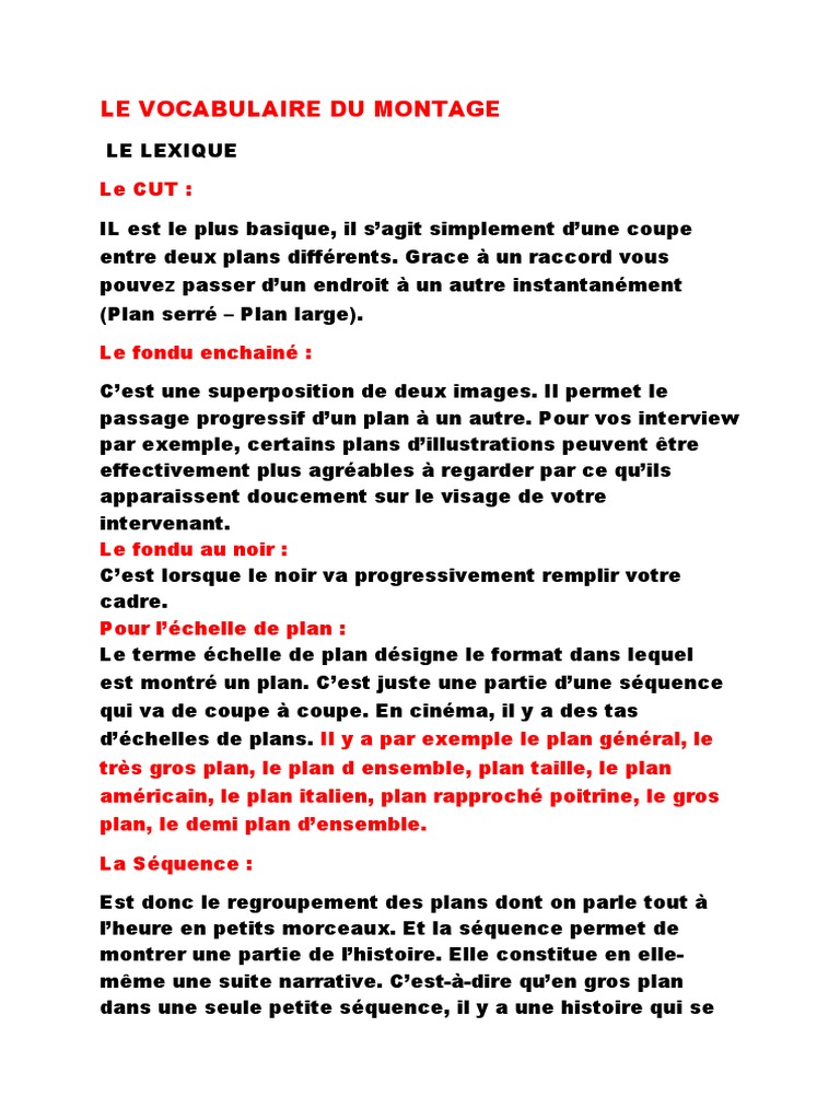 Le Vocabulaire Du Montage | PDF