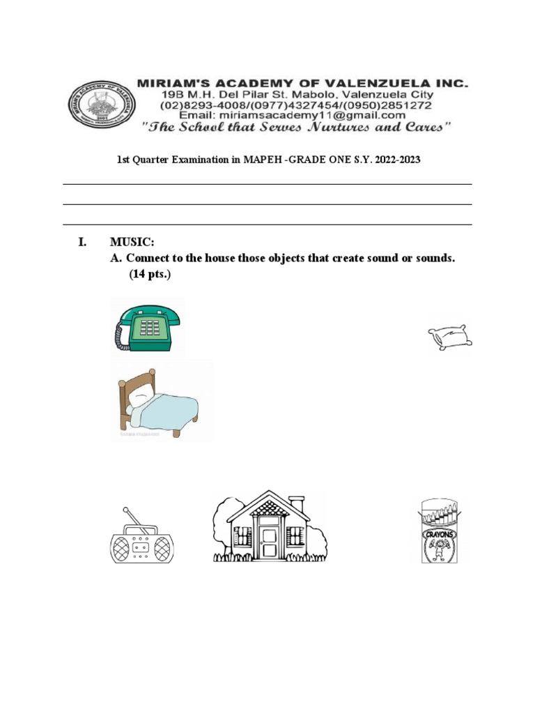 1st Quarter Examination in MAPEH GRADE 1 | PDF
