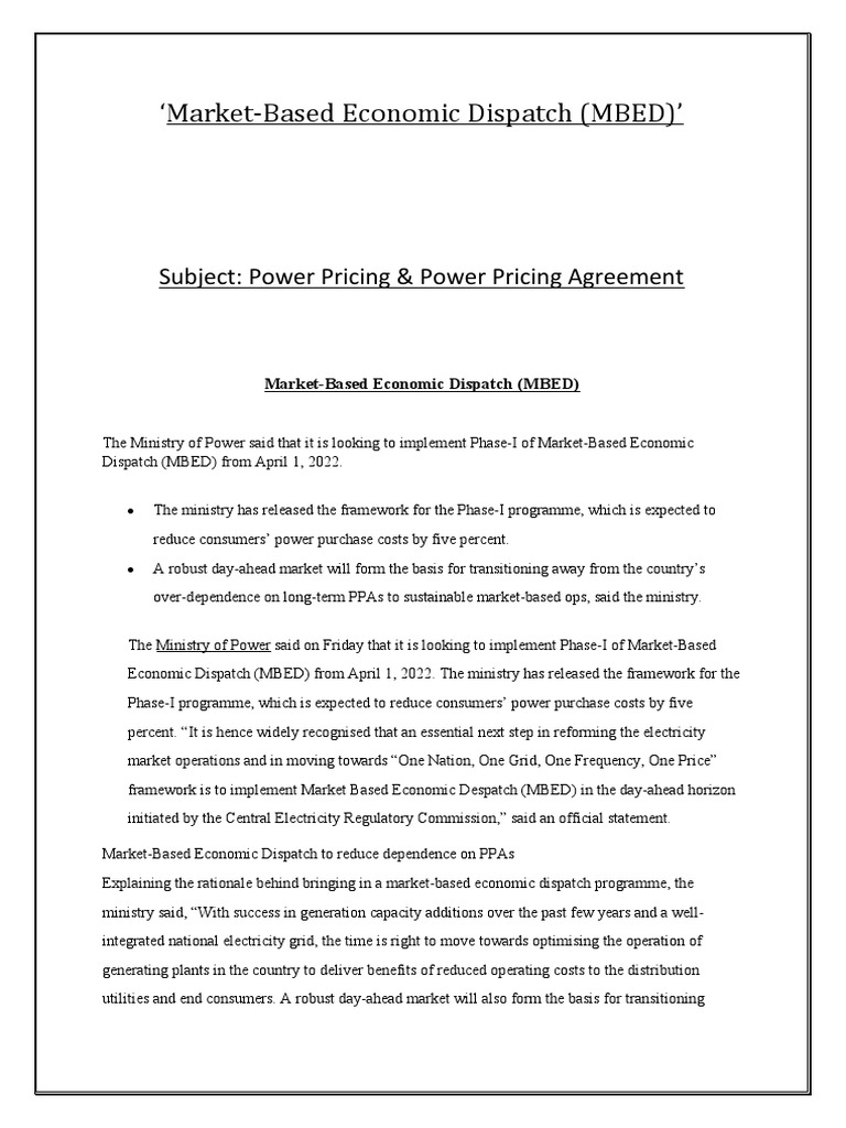 Market-Based Economic Dispatch (MBED) | PDF | Market Economy ...