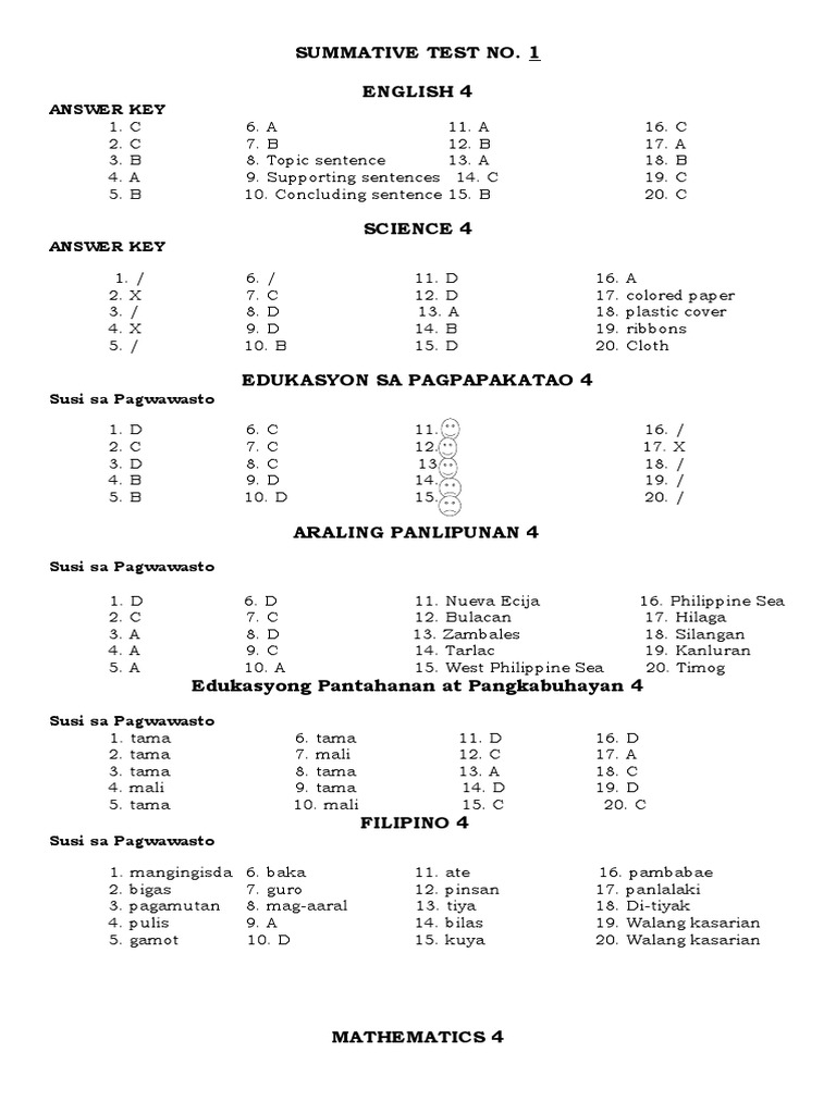 Answer Key q1-Ww1 | PDF