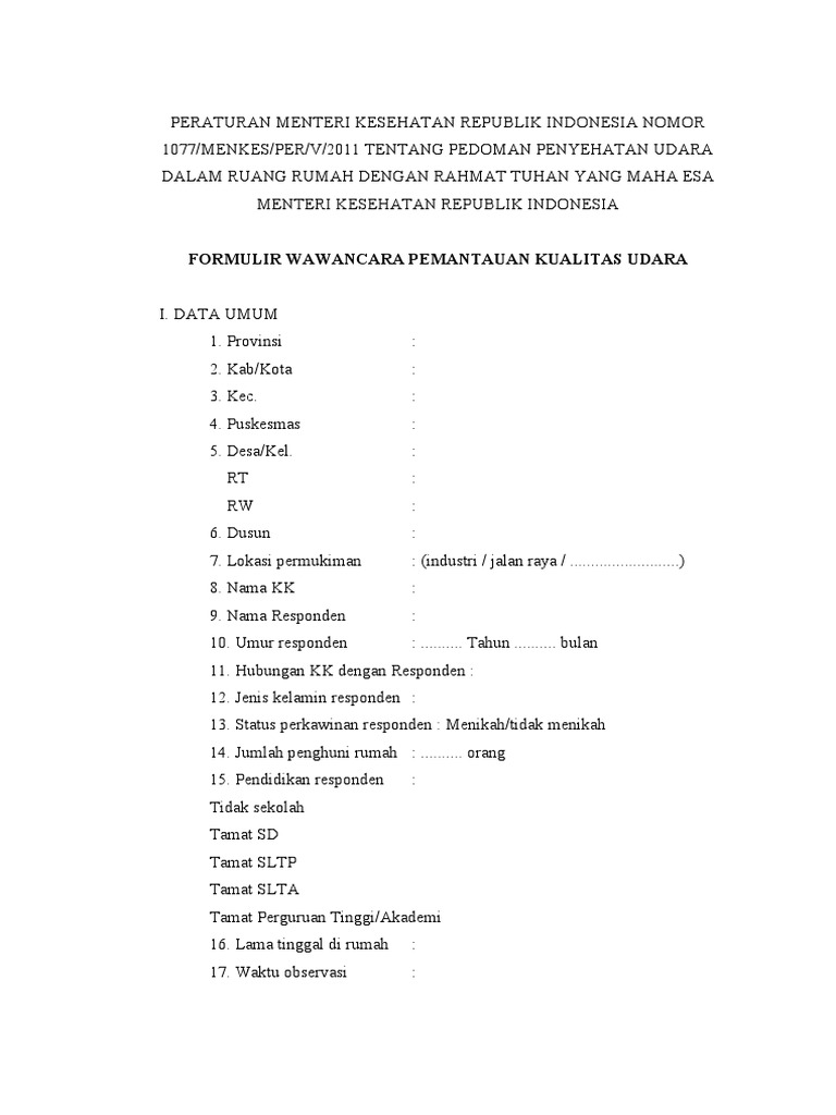 Kuesioner Kel 5 TTG Udara 3b P. Pemukiman | PDF