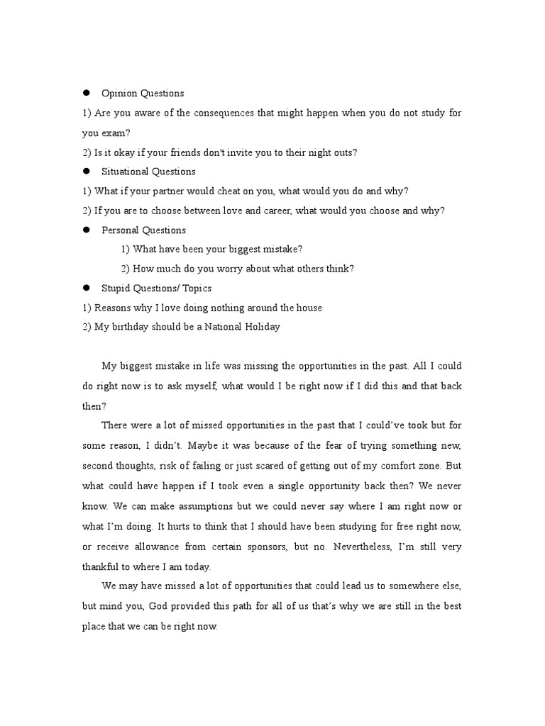 Impromptu Speech Questions | PDF