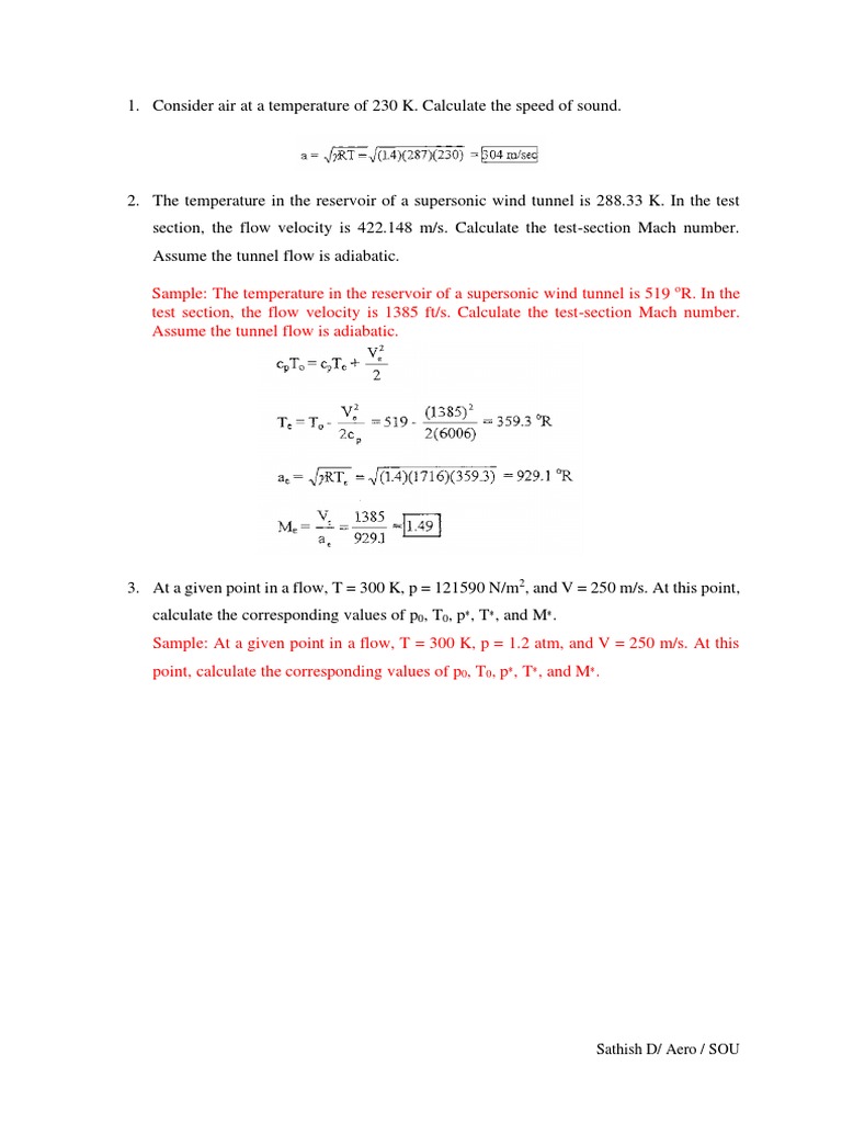 Sample Calculations of Assignment 1 | PDF | Shock Wave | Mach Number