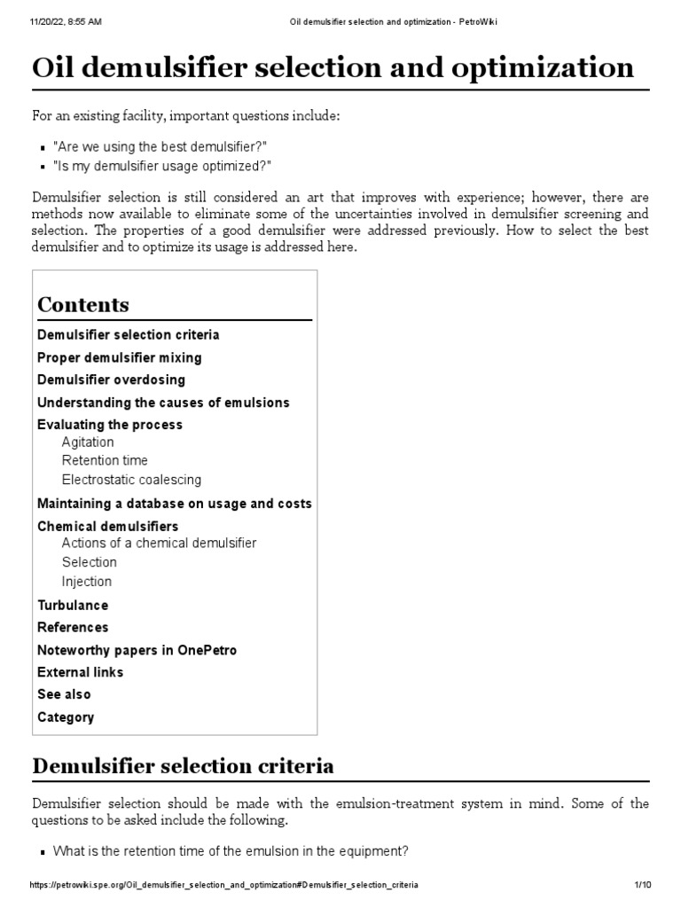 Oil Demulsifier Selection and Optimization - PetroWiki | PDF | Emulsion ...