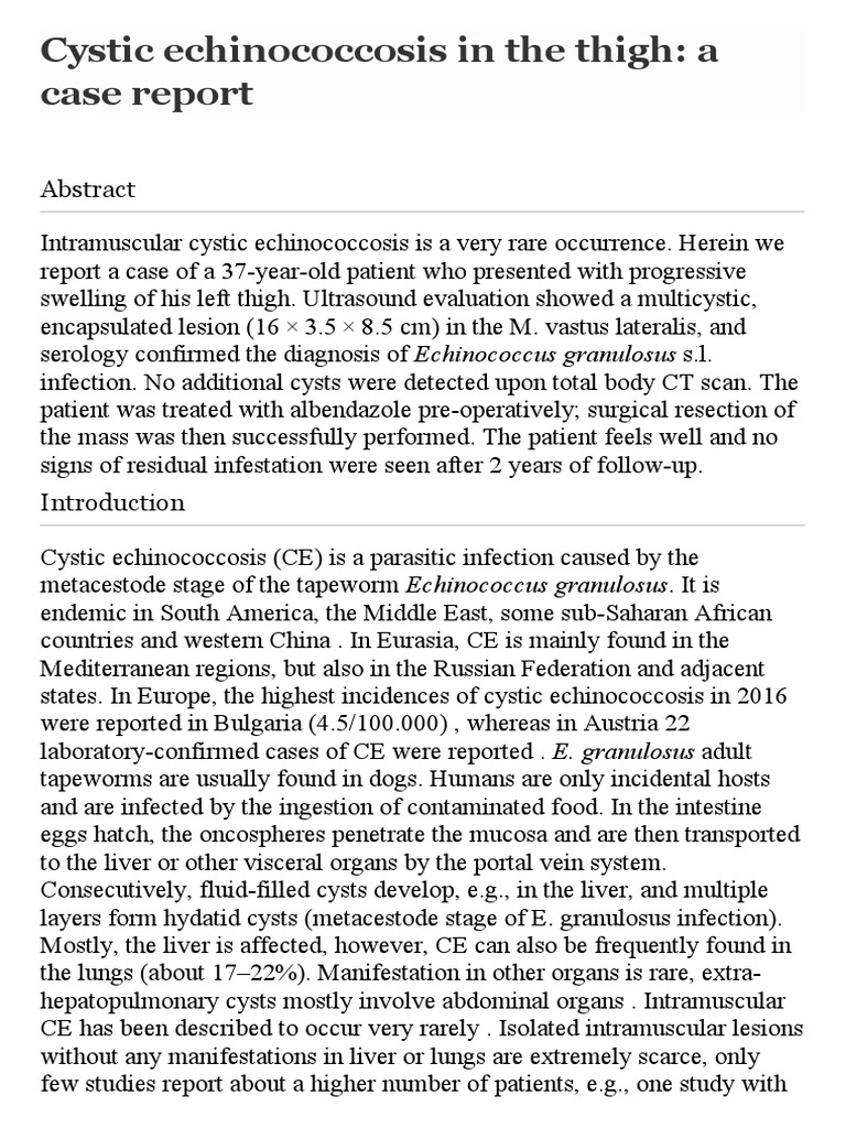 Cystic Echinococcosis In The Thigh Pdf Medical Imaging Clinical Medicine